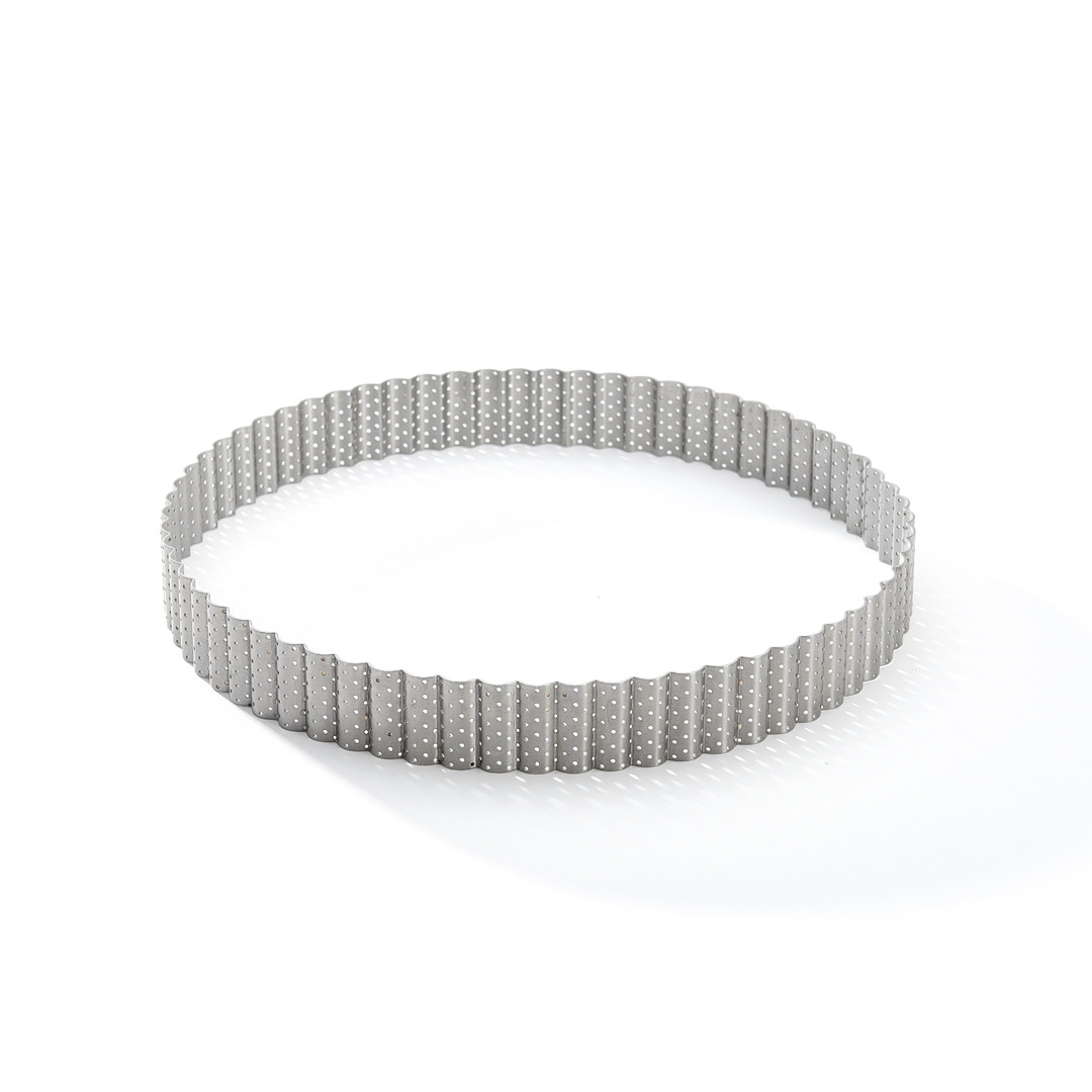 Perforated fluted stainless steel tart ring Ø24cm - de Buyer