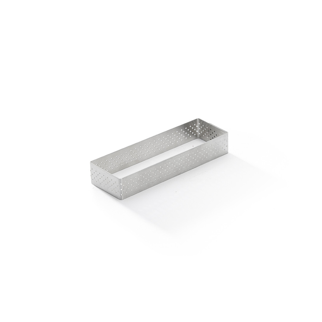 Perforated stainless steel rectangular tart ring VALRHONA 12x4cm H.2cm