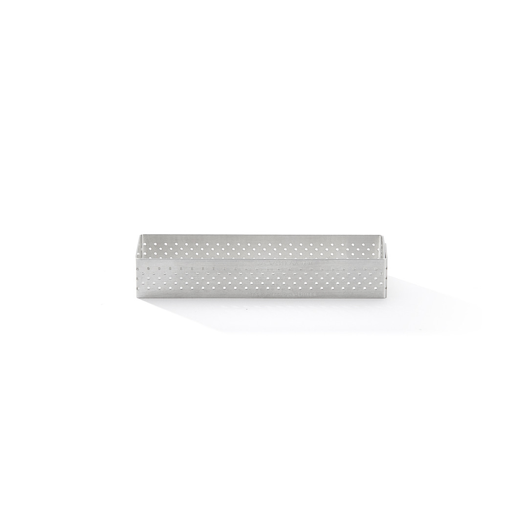 Perforated stainless steel rectangular tart ring VALRHONA 12x4cm H.2cm