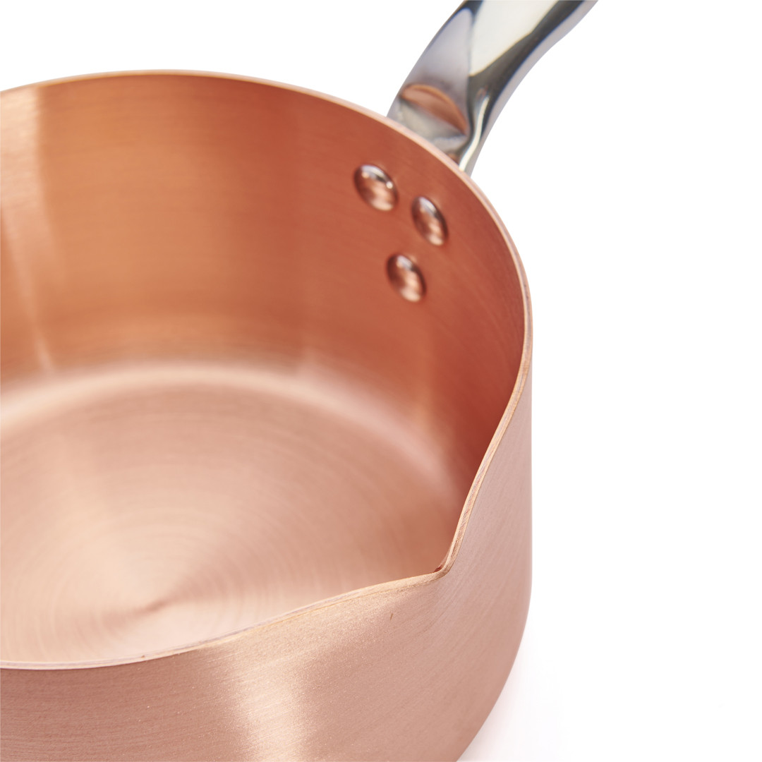 Poêlon à sucre cuivre, 2 becs, queue inox « froide », cuivre ...